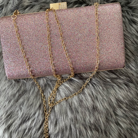 Bags | Rose Gold Glittered Clutch With Chain | Poshmark